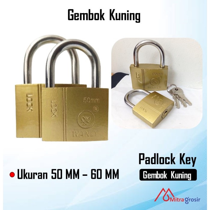 Jual Gembok Kuning Leher Pendek 50MM 63MM / Padlock Kuning Gembok Anti ...