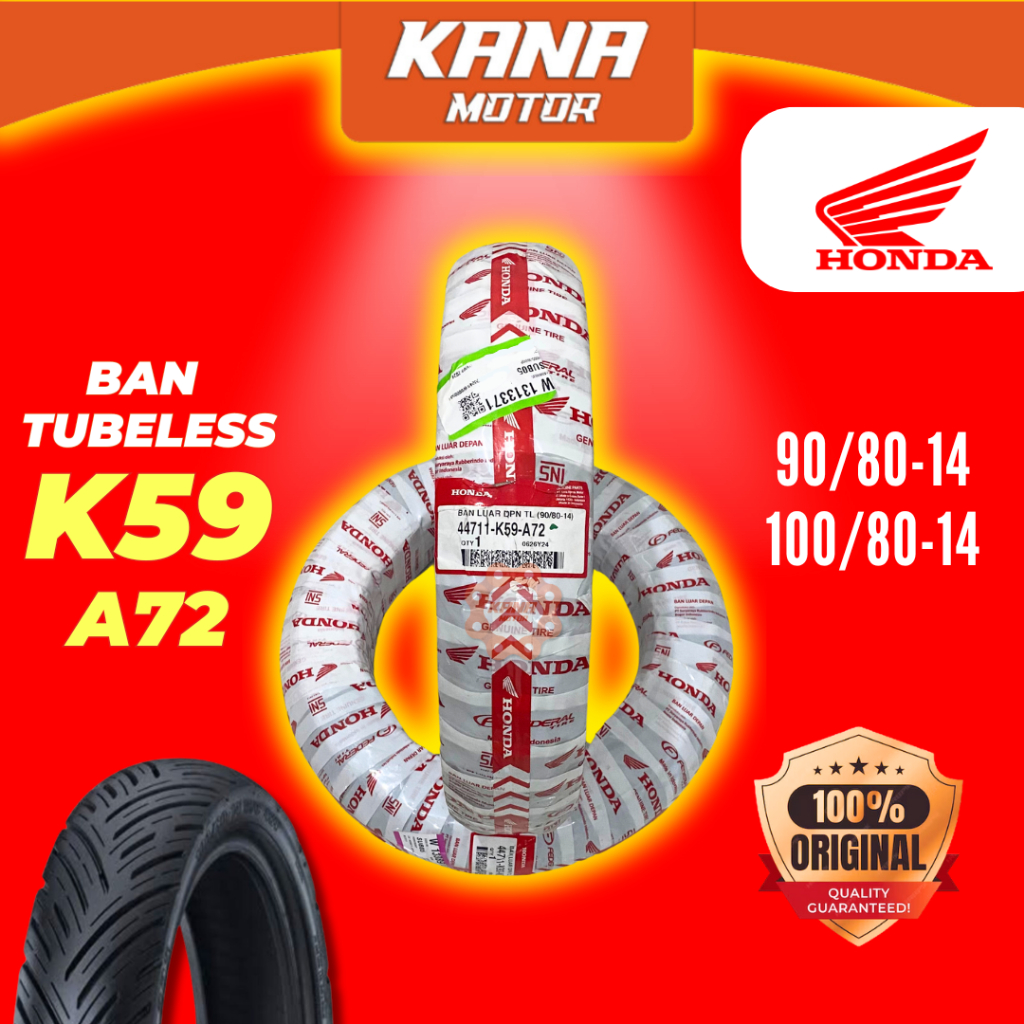 Jual BAN LUAR HONDA AHM FEDERAL TUBELESS K59 A72 FT293 90/80 100/80 R14 ...