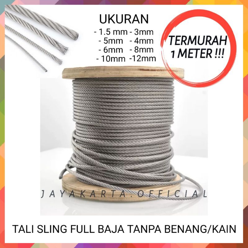 Jual Tali Seling Full baja galvanis 8 10 12 mm Kawat Kabel Tali Sling Full Baja Murni Wire Rope ...