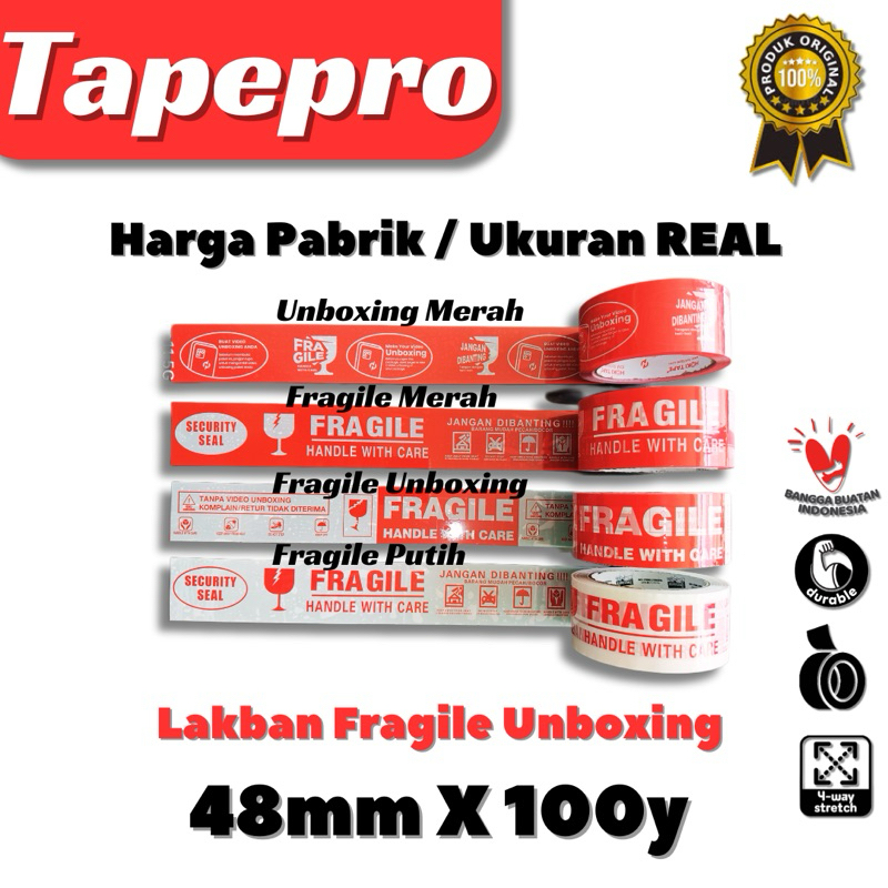 Jual Lakban Fragile Merah / Putih / Unboxing OPP 48mmx100yard Super ...