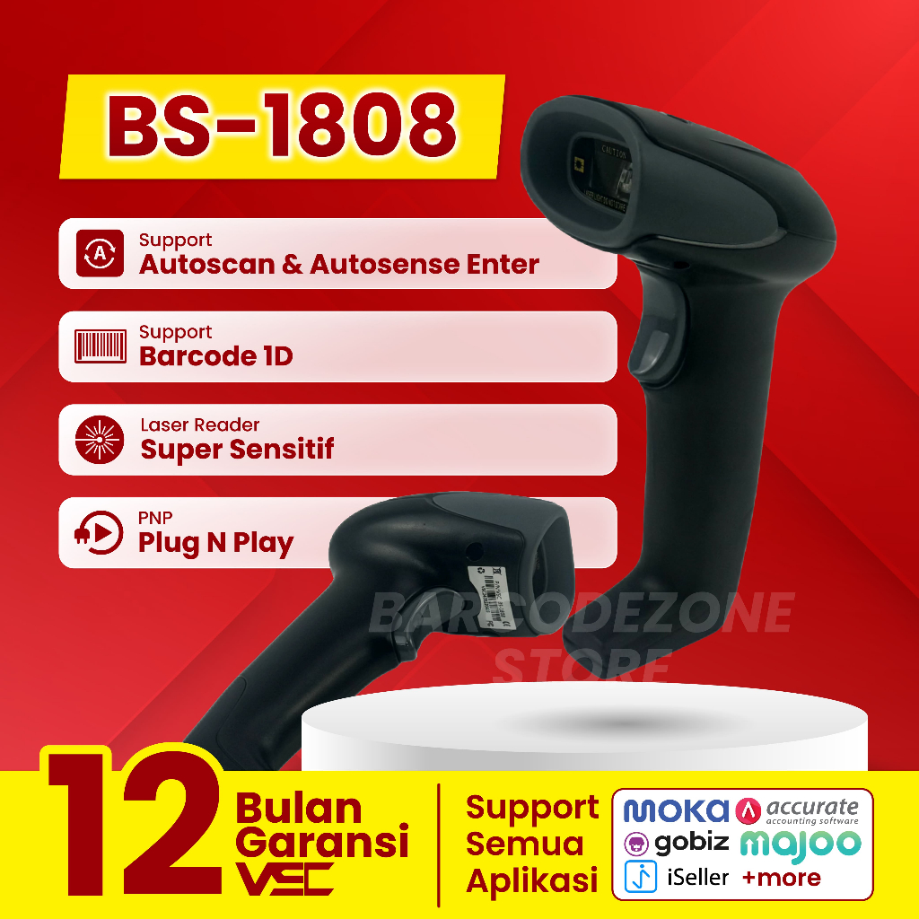 Jual BARCODE SCANNER 1D LASER TANGAN VSC BS-1808(Tanpa Stand) | Shopee ...