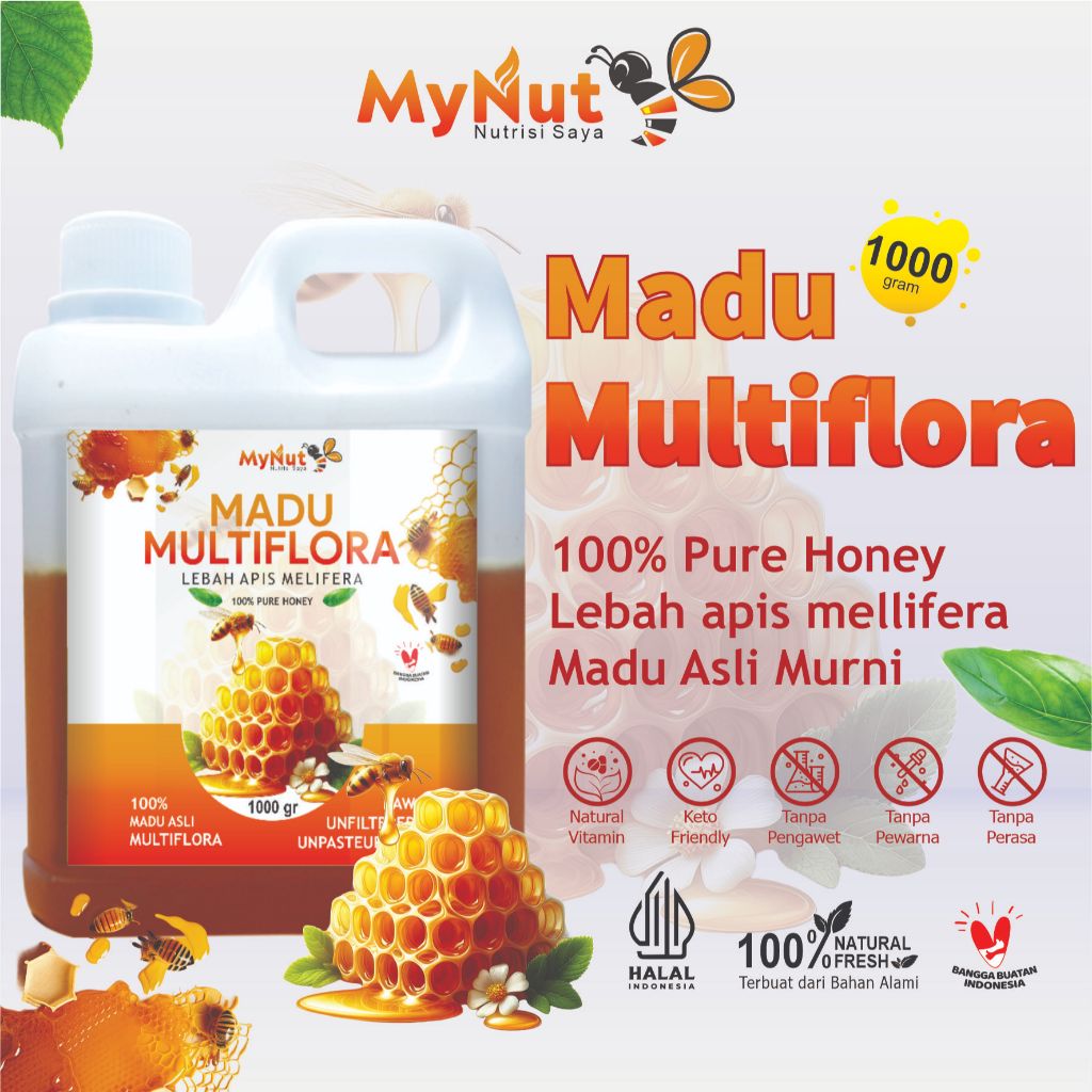 Jual MYNUT MADU MURNI MULTIFLORA 1000 GR MADU ASLI LEBAH APIS MELIFERA 100% PURE HONEY RAW HONEY ...