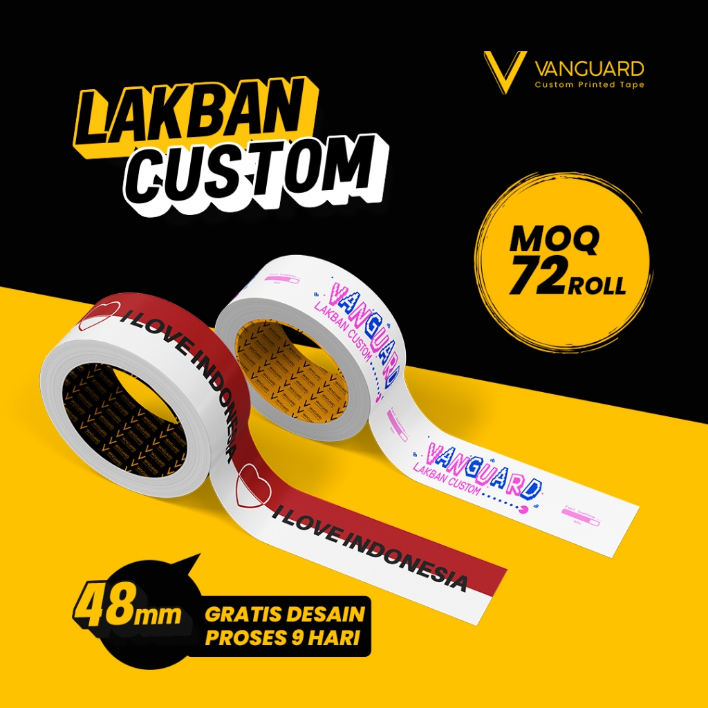 Jual Lakban Custom Logo 48mm 72 roll Cetak Printing Vanguard, MOQ 1 dus ...
