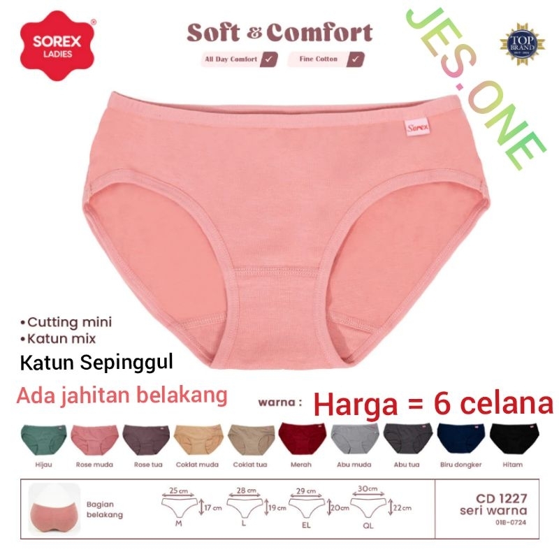 Jual 6pcs SOREX 1227 CD Celana Dalam Wanita Katun Sepinggul Mini sz M - XXL | Shopee Indonesia