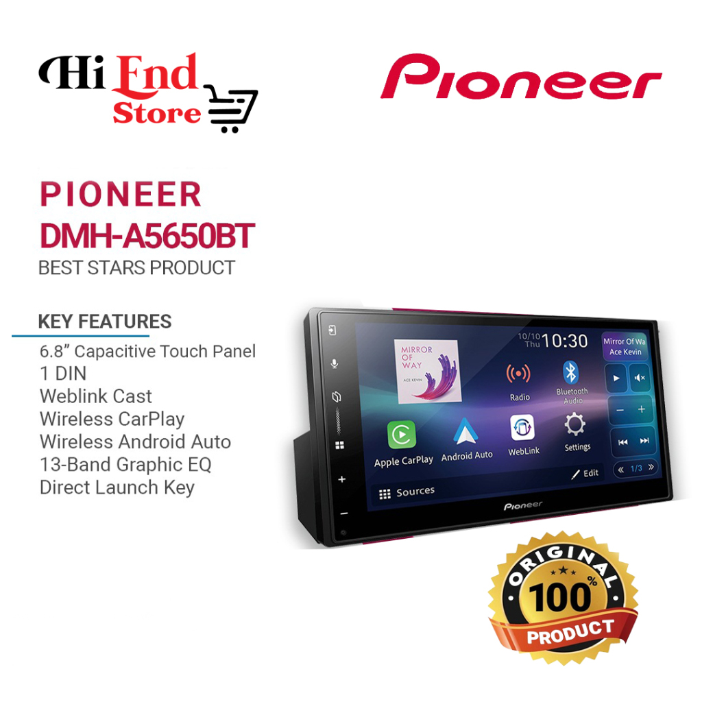 Jual Head Unit Pioneer DMH-A5650BT Single Din Layar 6,8 inci | Shopee ...