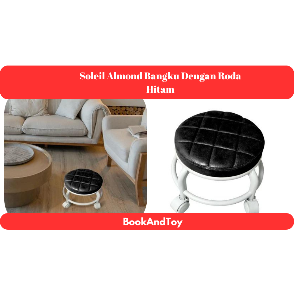 Jual Soleil Almond Bangku Dengan Roda Hitam Low Rolling Stool Black ...