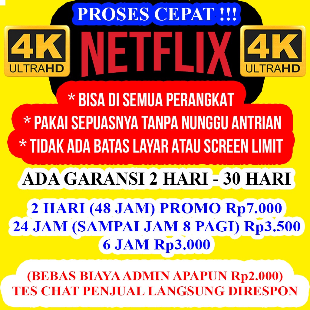 Jual NETFLIX ANTI BATAS LAYAR 2 HARI 48 JAM Rp7.000 SEPUASNYA NETFLIX ...