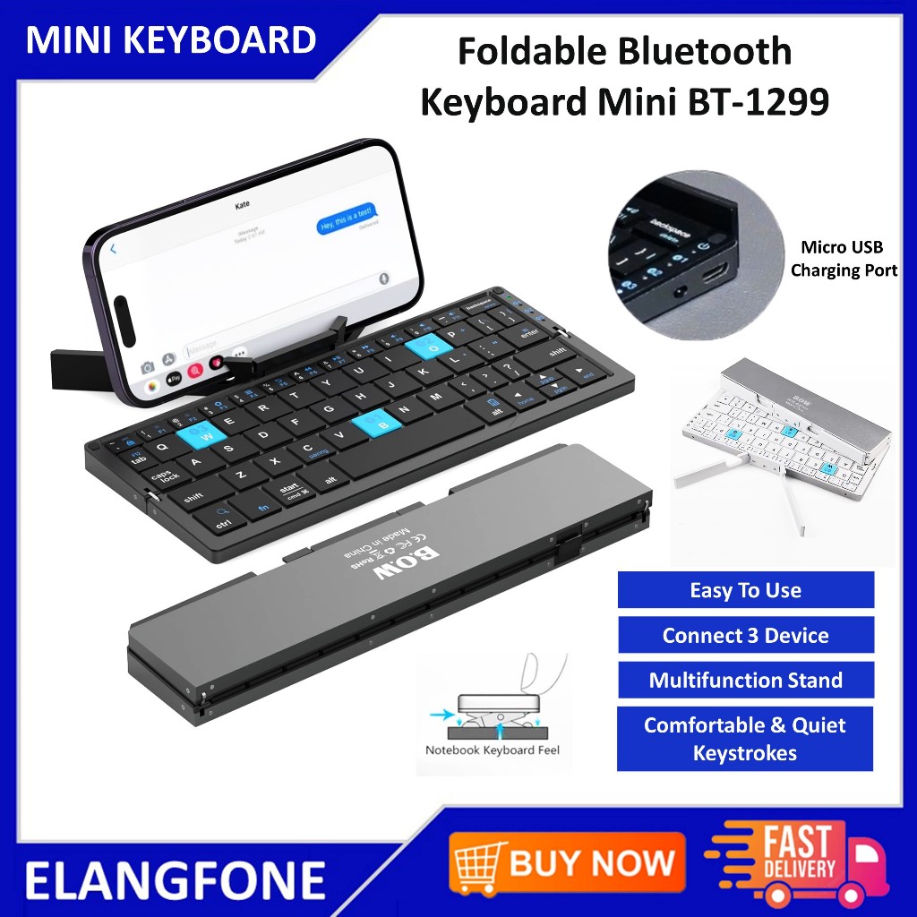 Jual YOU PIN Folding Wireless Keyboard BT1299 with Stand,Quiet Aluminum ...