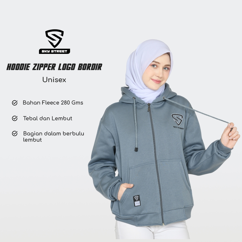 Jual SKYSTREET Hoodie Sweater Zipper Jacket Resleting Logo Bordir 280 ...