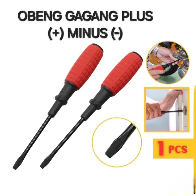 Jual Obeng Minus Plus Anti Slip 8 Inch Obeng Magnet Gagang Karet Merah ...