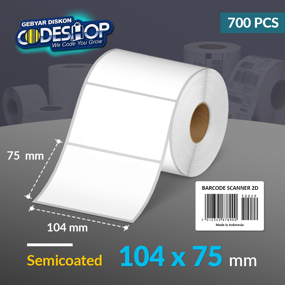 Jual Codeshop Kertas Label Semicoated 104x75 / 104 x 75 mm 1 Line Stiker Printer Barcode 700 Pcs ...