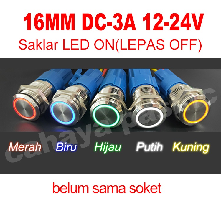Jual Saklar PUSH ON LED Stainless Push Button Switch 16MM 3A 12V ...