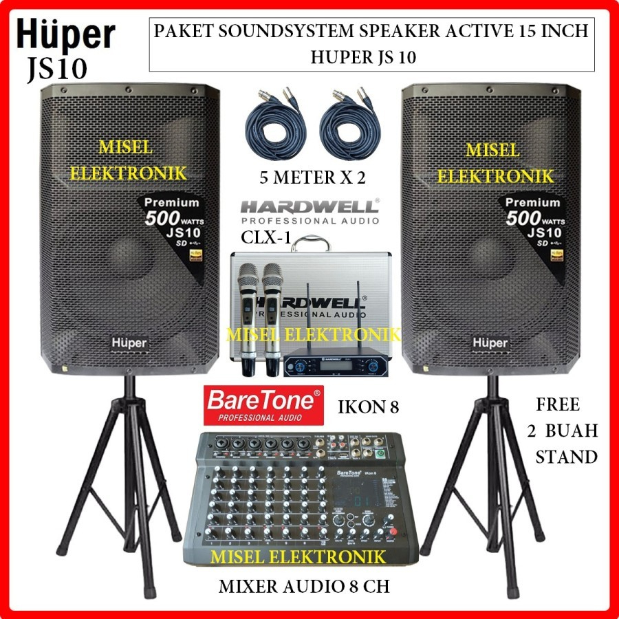 Jual Paket Sound system Speaker aktif 15 Inch Huper JS10 Mixer Audio 8 ...