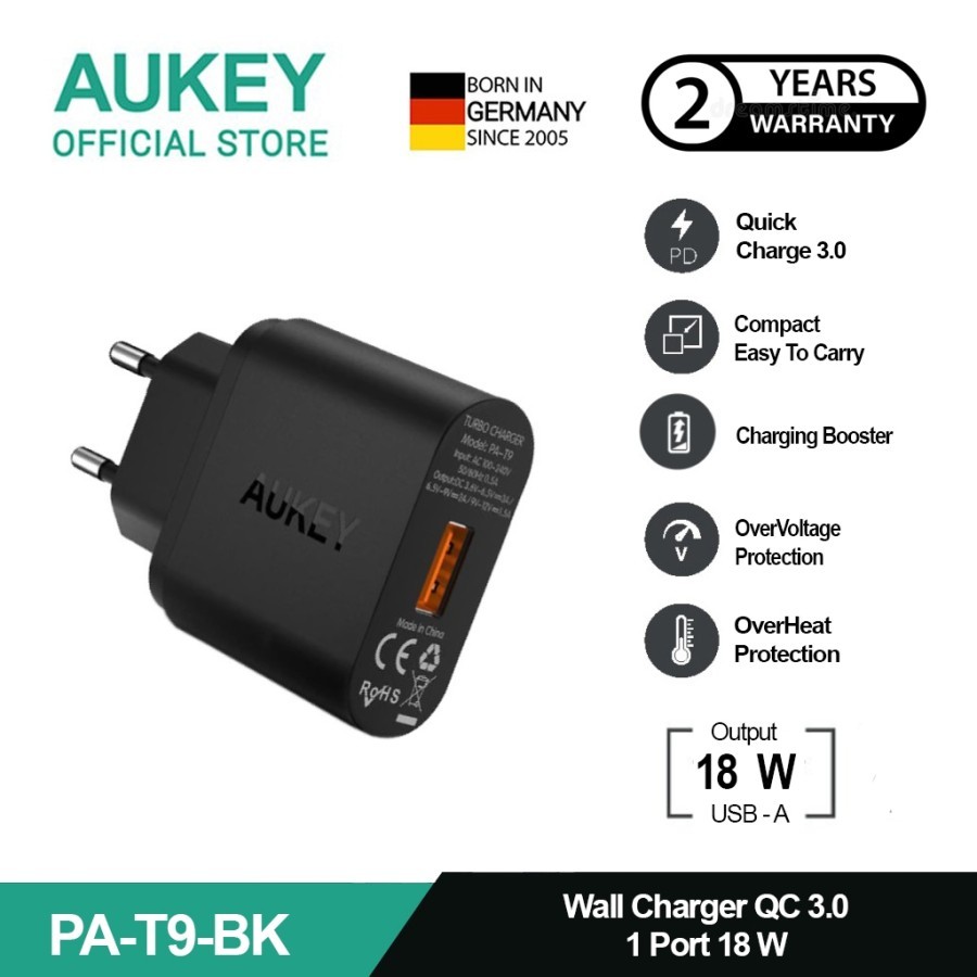 Jual Aukey Charger Port USB A QUICK CHARGE 3.0 18W Fast Charging PA-T9-BK | Shopee Indonesia