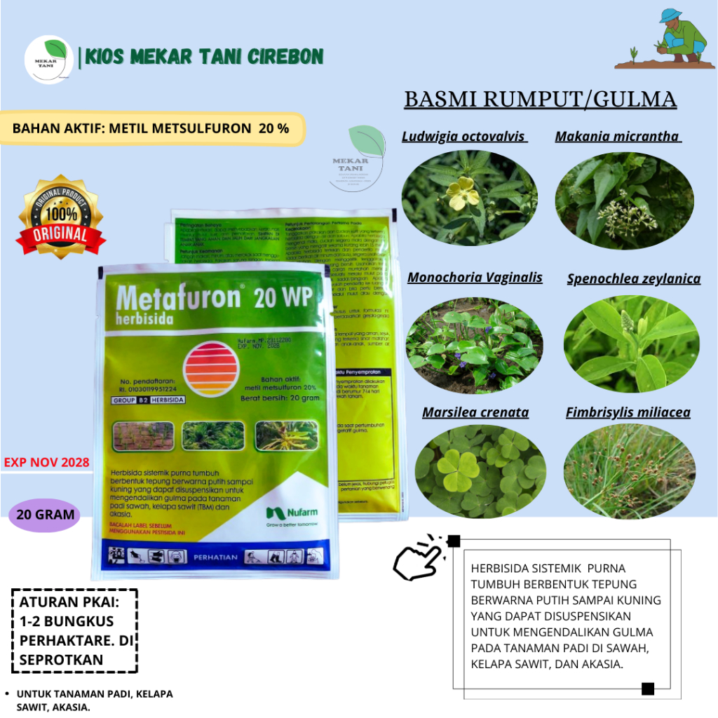 Jual HERBISIDA METAFURON 20 WP/ AMAN UNTUK PADI (Bahan aktif ...