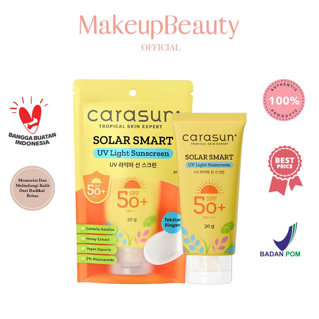Jual CARASUN Solar Smart UV Light Sunscreen SPF 50 PA++++ 30g | Shopee ...