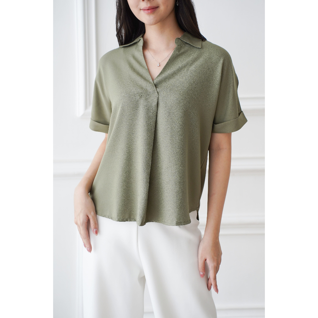 Jual (COD) OH Fashion Trili Blouse V-neck Wanita #2980 | Shopee Indonesia