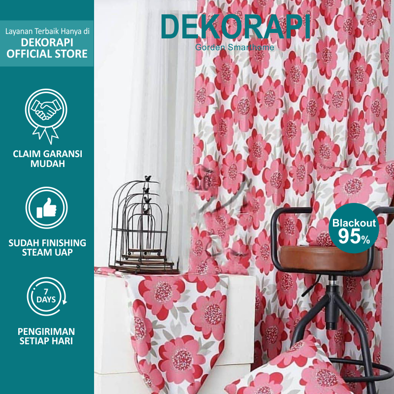 Jual DEKORAPI Gorden blackout blezer motip bunga matahari merah kuning ...