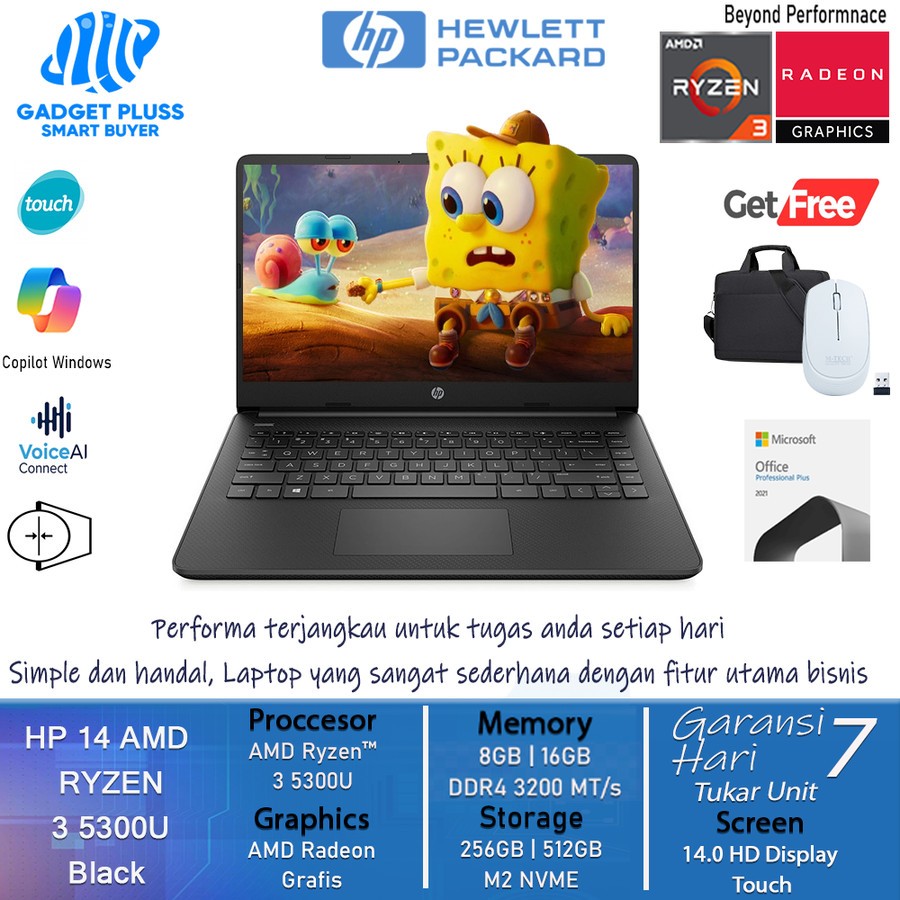 Jual Laptop HP 14 AMD Ryzen 3 5300U 16GB 1TB SSD 14 inch HD 720P Touch ...