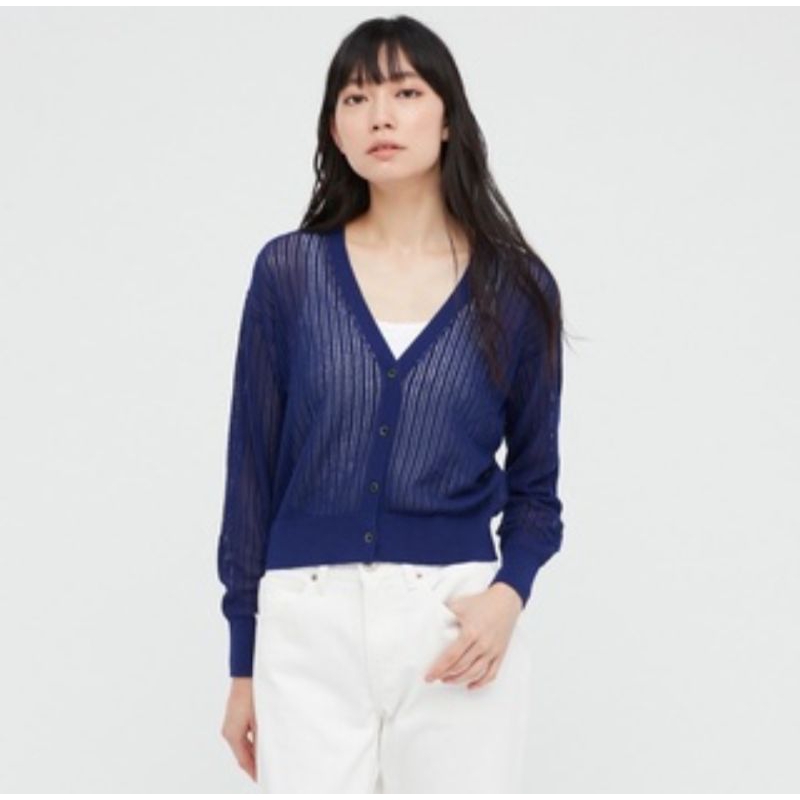 Jual cardigan uniqlo jaring kerah v mesh size M (biru) | Shopee Indonesia
