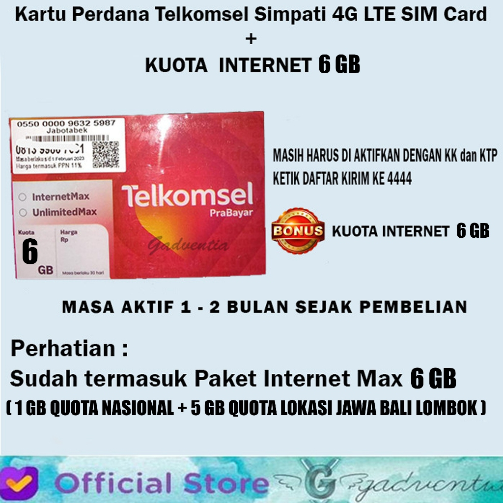Jual Kartu Perdana Telkomsel Simpati 4G LTE SIM Card + Kuota Internet 6GB | Shopee Indonesia