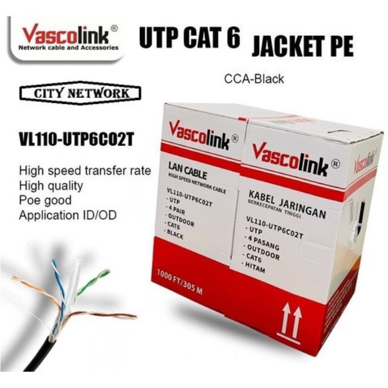Jual Kabel UTP cat6 Outdoor Vascolink Black | Shopee Indonesia