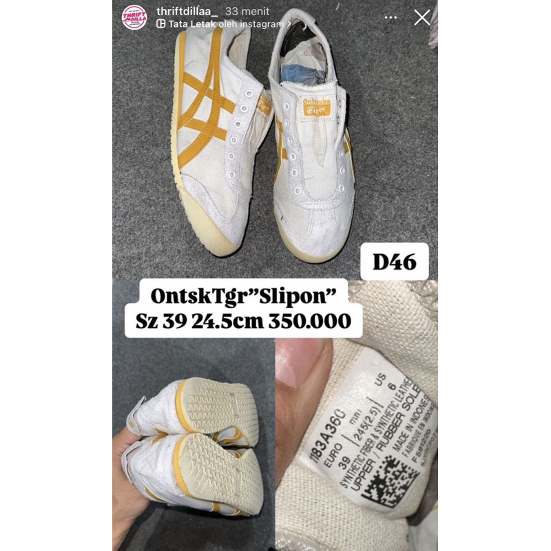 Jual Sepatu Onitsuka Slip On warna Putih Kuning Size 39 (beli di ...
