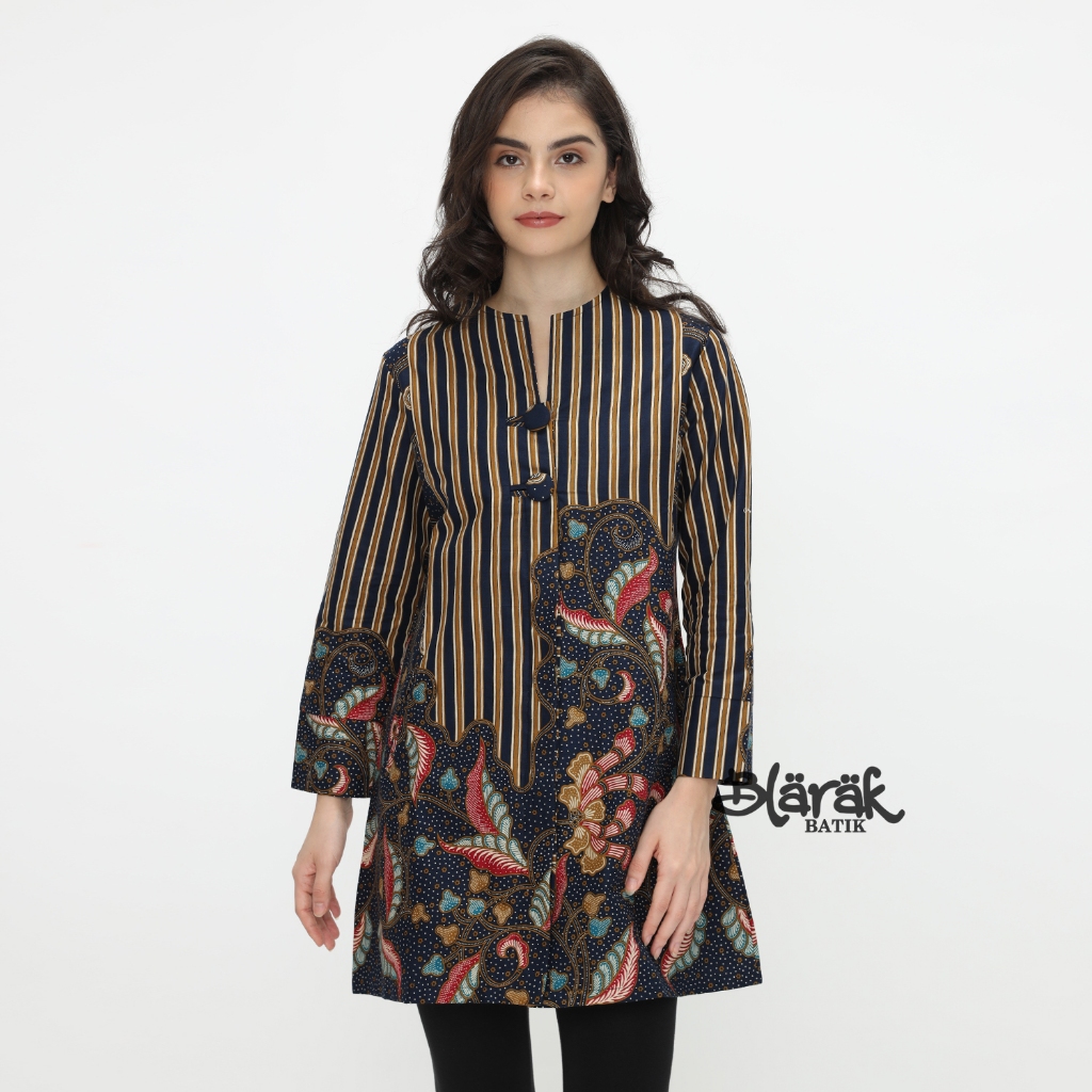 Jual Baju Tunik Batik Couple Wanita Modern Nalendra Navy Blarak Batik ...