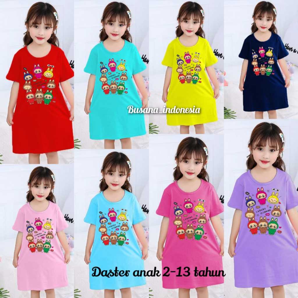 Jual Daster anak perempuan usia 2-13 tahun motif Labubu terbaru//Dress ...