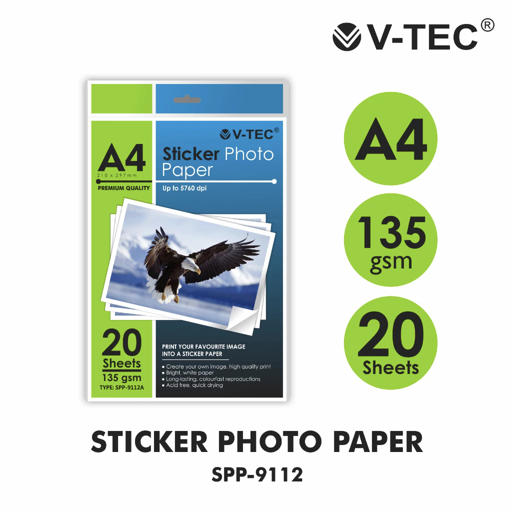 Jual [1 Pak] Kertas Foto Stiker Photo Paper Vtec A4 135 gsm Isi 20 ...