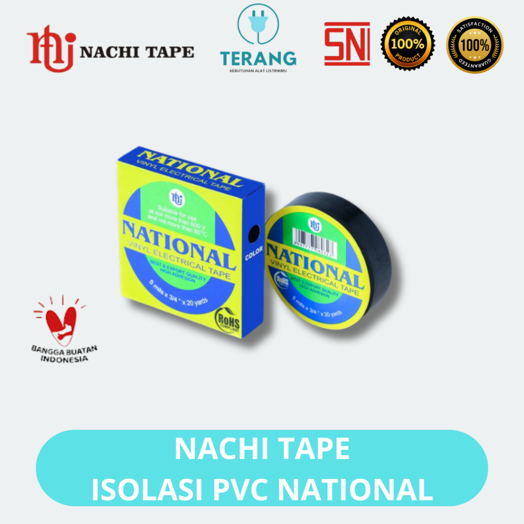 Jual NACHI TAPE NATIONAL ISOLASI LISTRIK PVC HITAM ELECTRICAL TAPE 3/4 ...