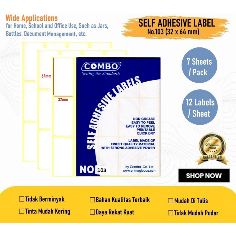 Jual Stiker Label No.103 32x64mm / Self Adhesive Labels 103 / Label Sticker Nama / Blank White ...