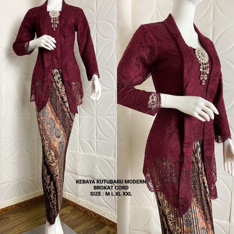 Jual Set Kebaya Modern Atasan Kebaya Brukat Kutubaru Lengan Panjang Mix Rok Plisket Batik ...