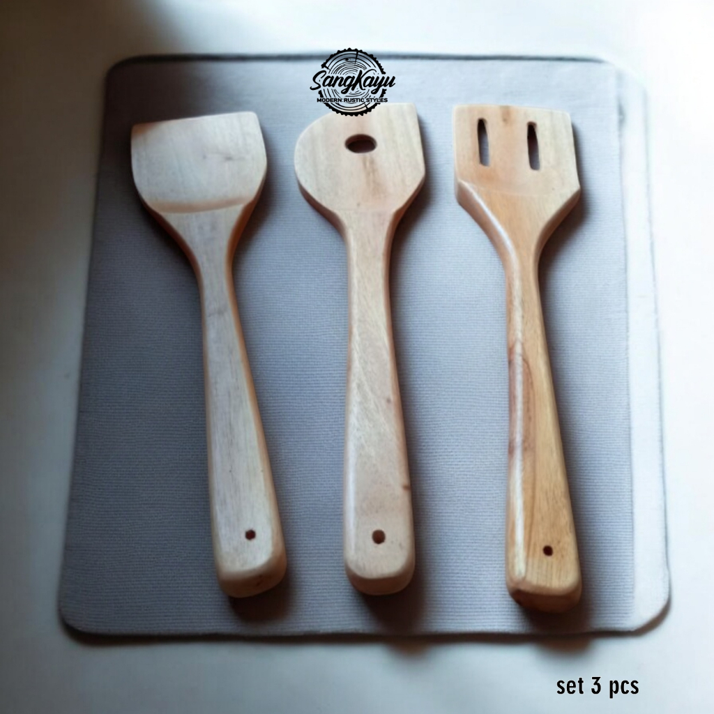 Jual SangKayu Sutil Kayu Sodet Kayu Spatula Kayu Set 3 pcs Panjang 35 ...