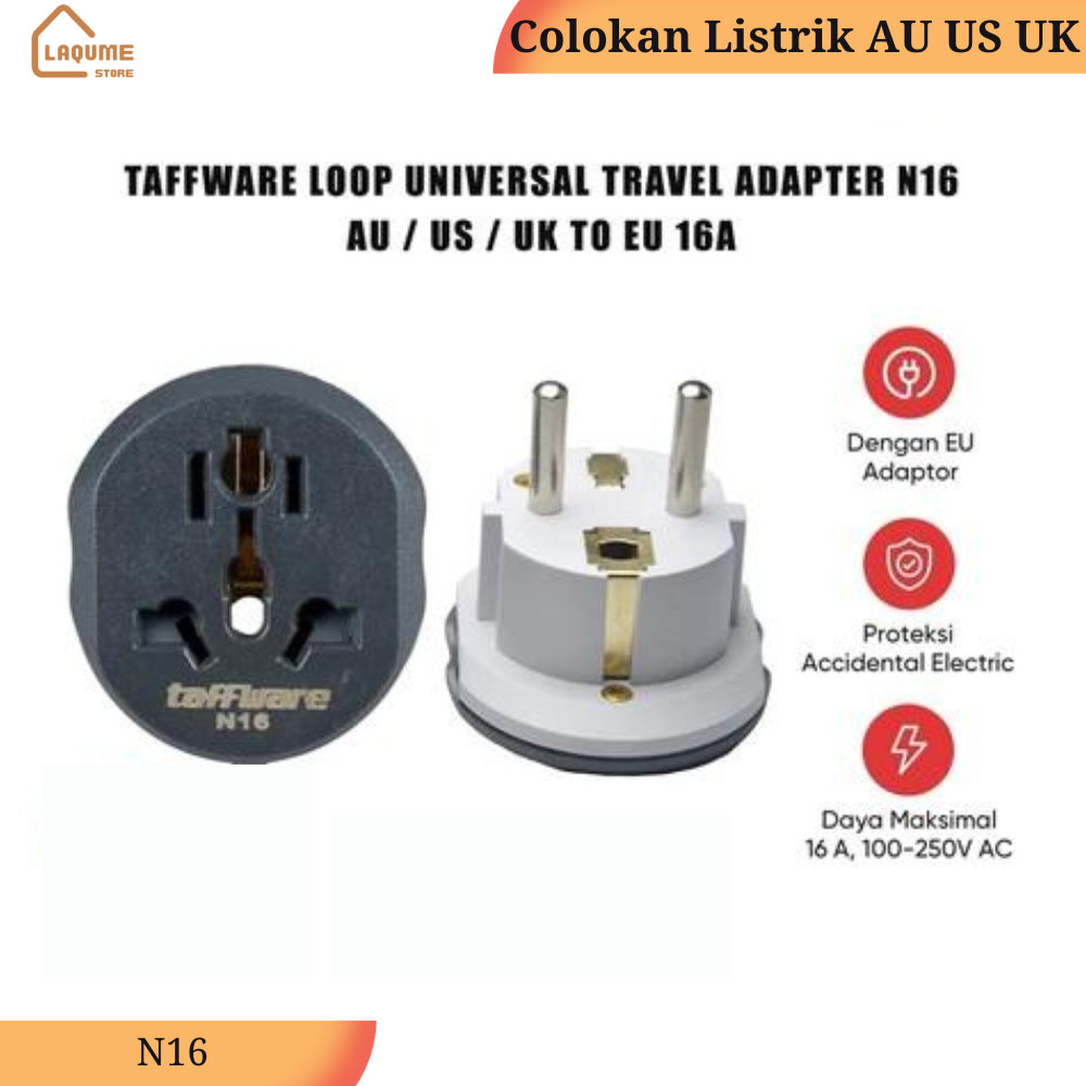 Jual Loop N16 Universal Travel Adaptor AU US UK to EU Plug 16A Adapter ...