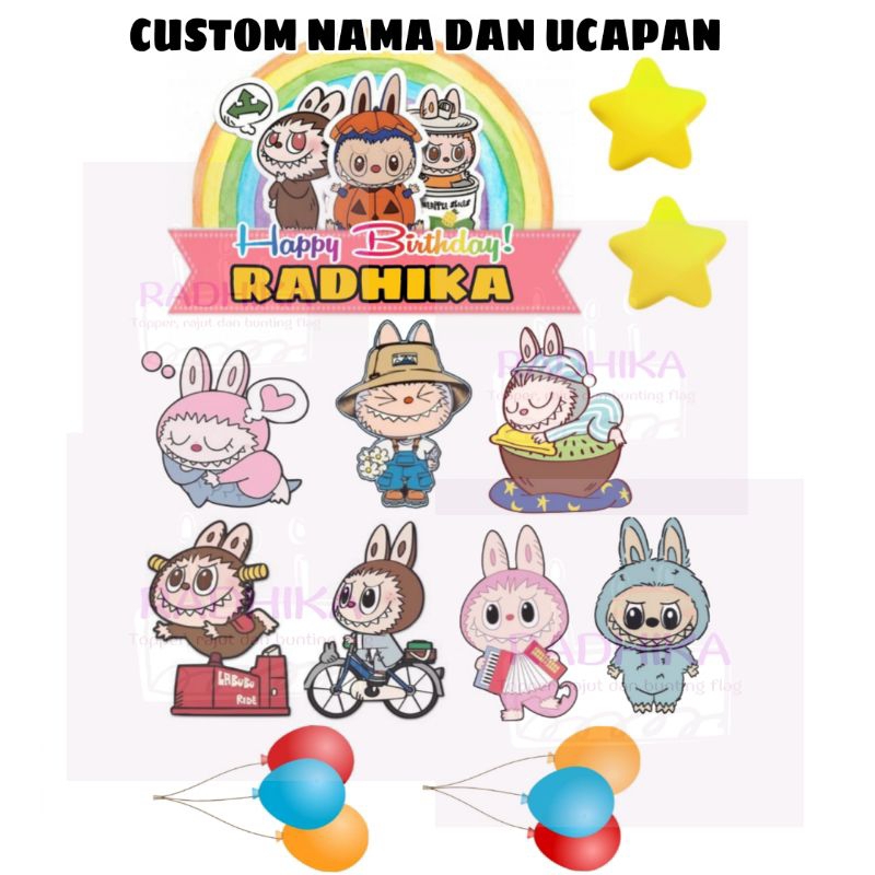 Jual Topper kue Labubu kartun custom nama happy birthday | Shopee Indonesia