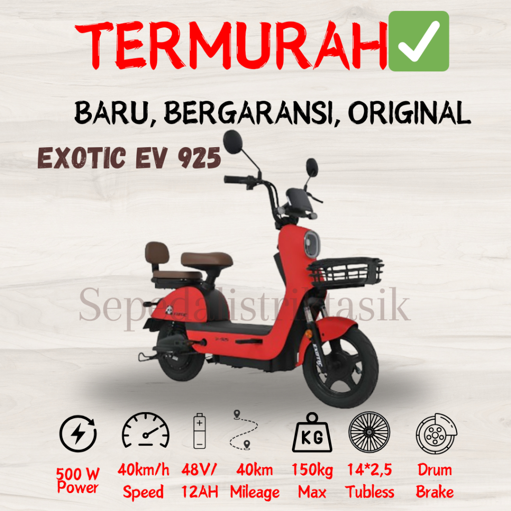 Jual SEPEDA LISTRIK EXOTIC EV 925 - ORIGINAL - GARANSI RESMI - SEPEDA LISTRIK MURAH | Shopee ...
