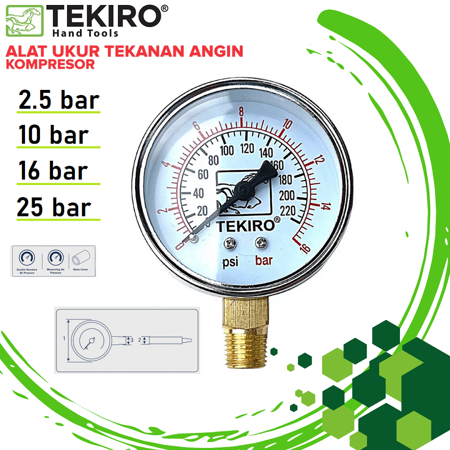 Jual TEKIRO MANOMETER 2.5 - 25 Bar Pressure Gauge Pengukur Tekanan ...
