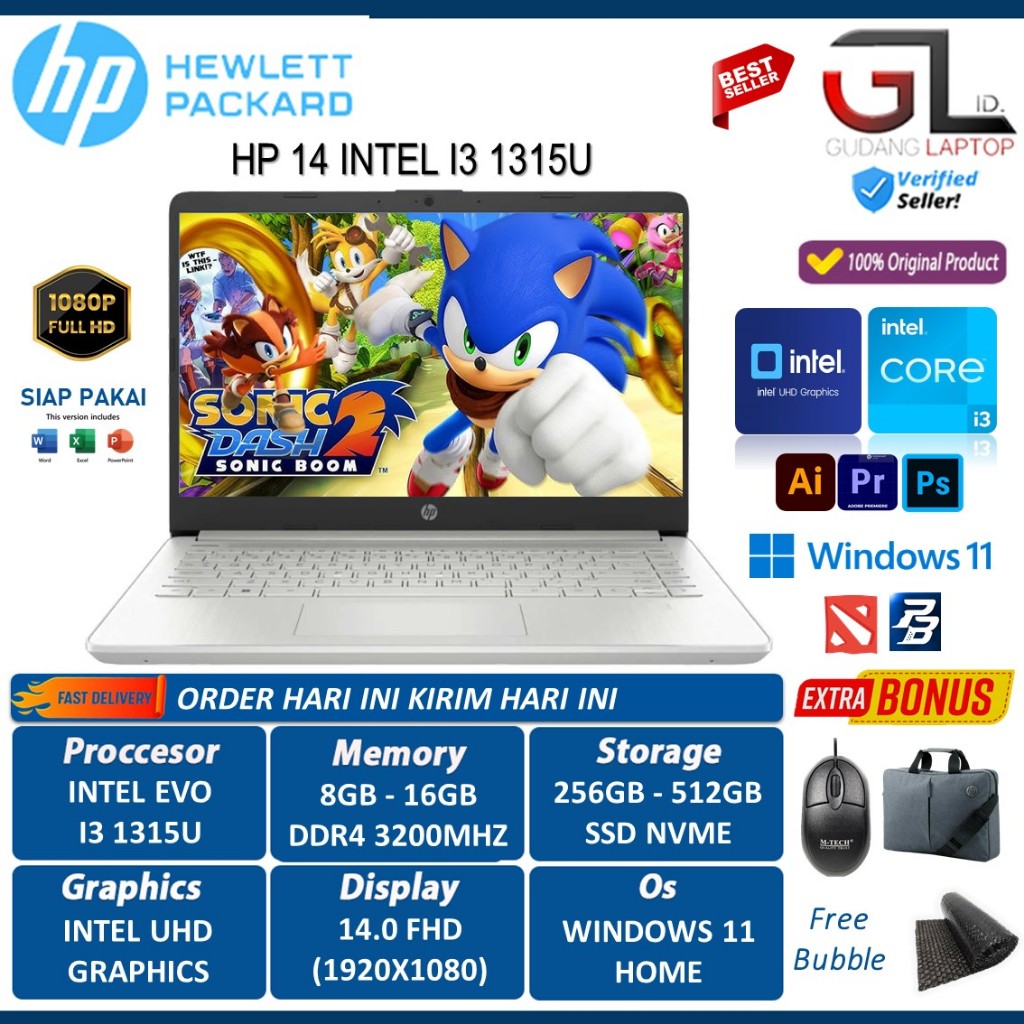 Jual Laptop Kuliah HP 14 Intel i3 1315U Ram 16GB 512GB SSD 14.0 Fhd Ips ...