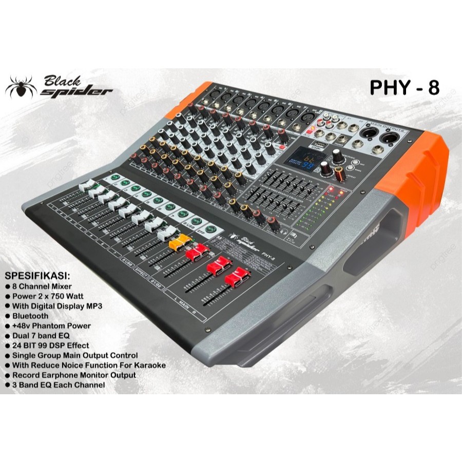 Jual new power mixer black spider phy 8 1500 watt 750 x 2 blackspider phy8 | Shopee Indonesia
