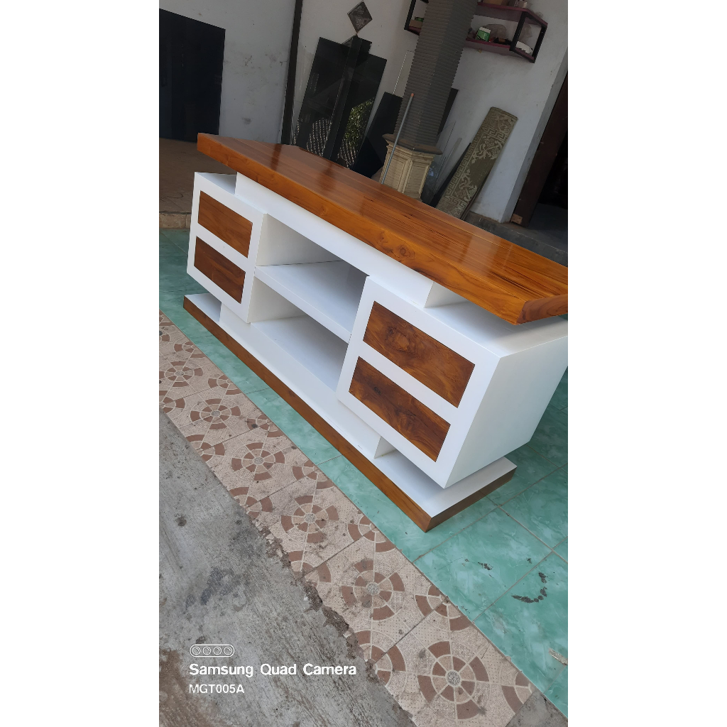 Jual Meja TV Kayu Jati Variasi Putih | Shopee Indonesia
