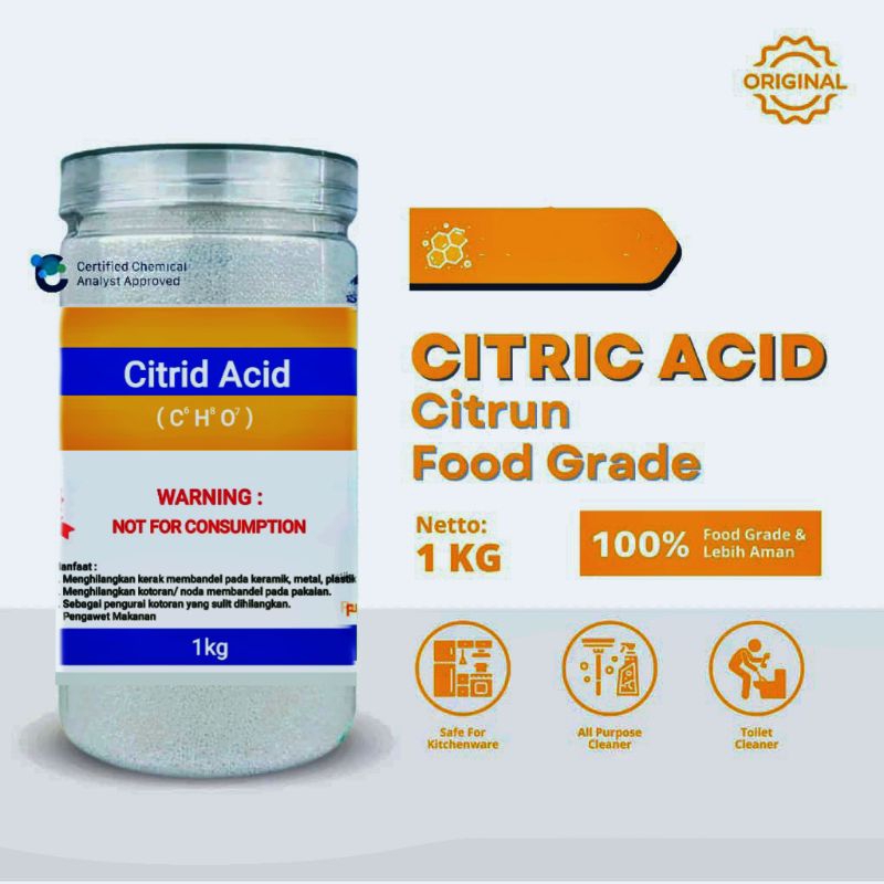 Jual CITRID ACID/ CITRIC ACID /CITRUN C⁶H⁸O⁷ 1kg pembersih serbaguna ...