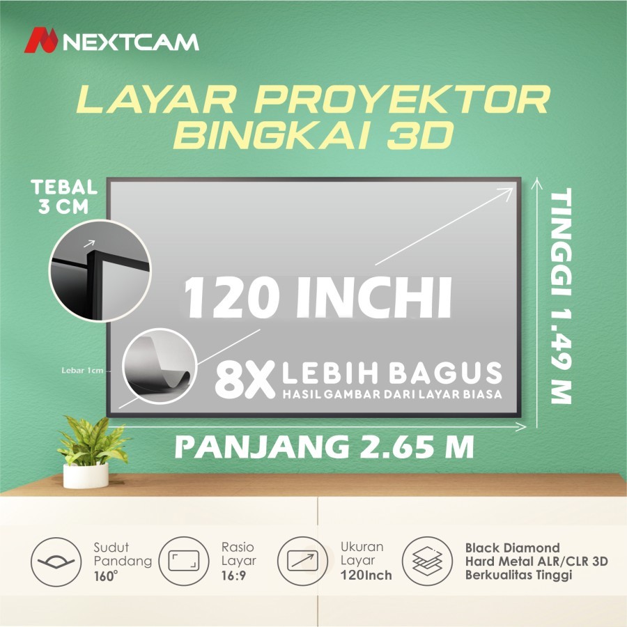 Jual Nextcam layar proyektor bingkai 120" screen projector 120inchi ...