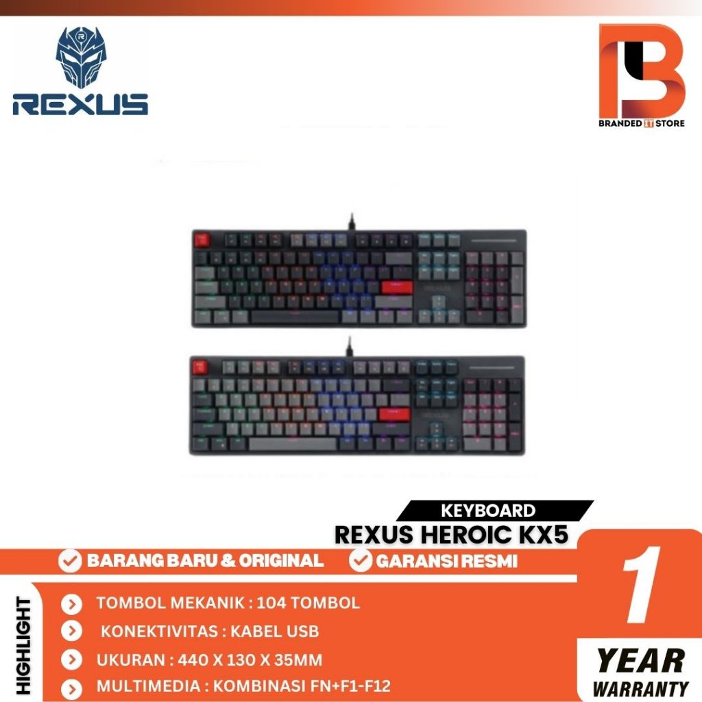 Jual REXUS HEROIC KX5 KX 5 KX-5 Mechanical Gaming Keyboard ORIGINAL | Shopee Indonesia