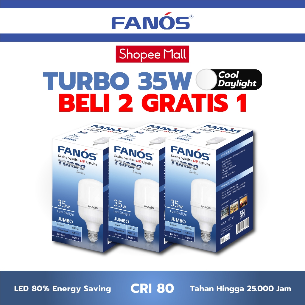 Jual Fanos Turbo 35W [Beli 2 Gratis 1] Lampu LED Bohlam Cahaya Putih Bergaransi | Shopee Indonesia