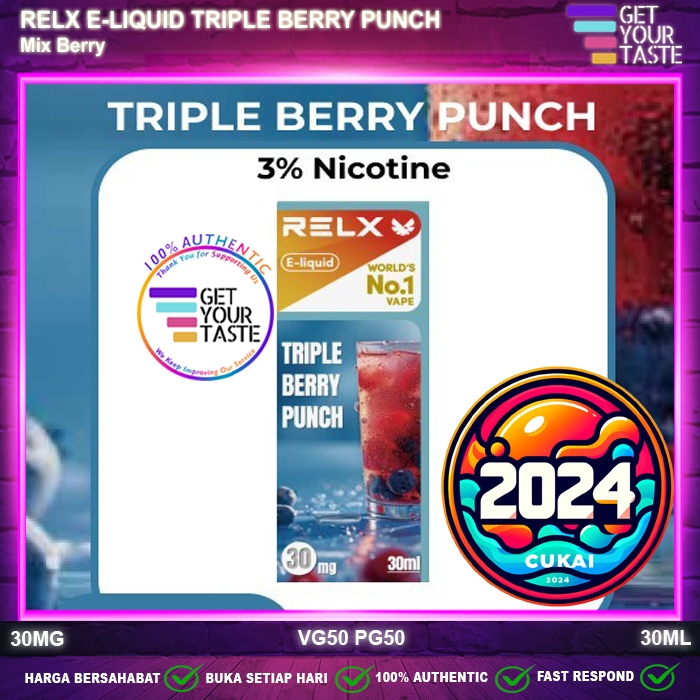 Jual Liquid RELX E-Liquid Triple Berry Punch Salt Nic 30ML Saltnic ...