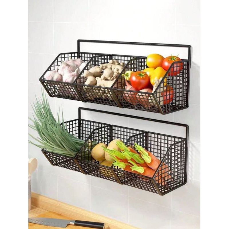 Jual Rak Keranjang Dinding Dapur, Rak Tempel Gantung 3 Sekat, Rak ...
