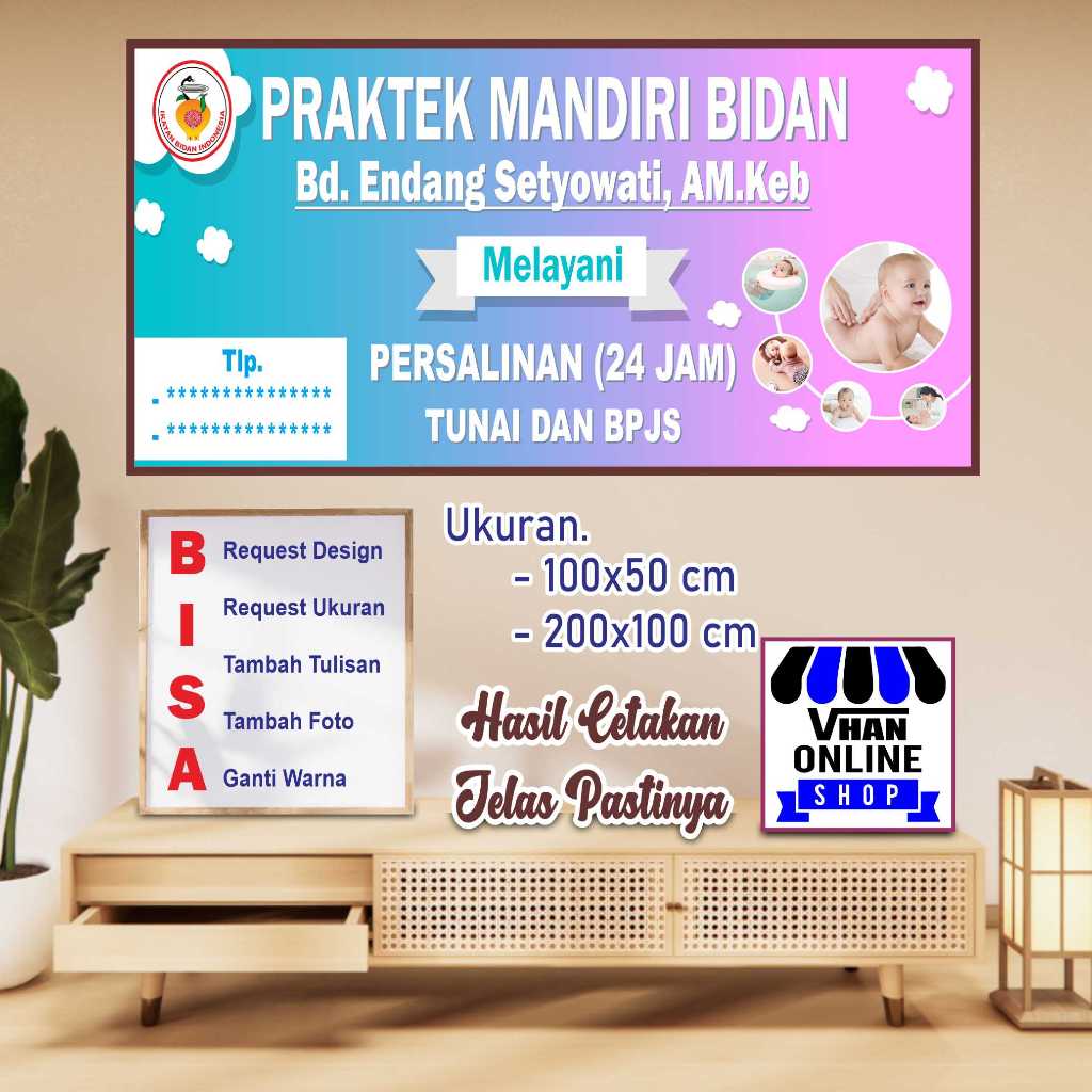 Jual Spanduk Banner Custom Praktek Bidan Mandiri Keren Lucu | Shopee ...