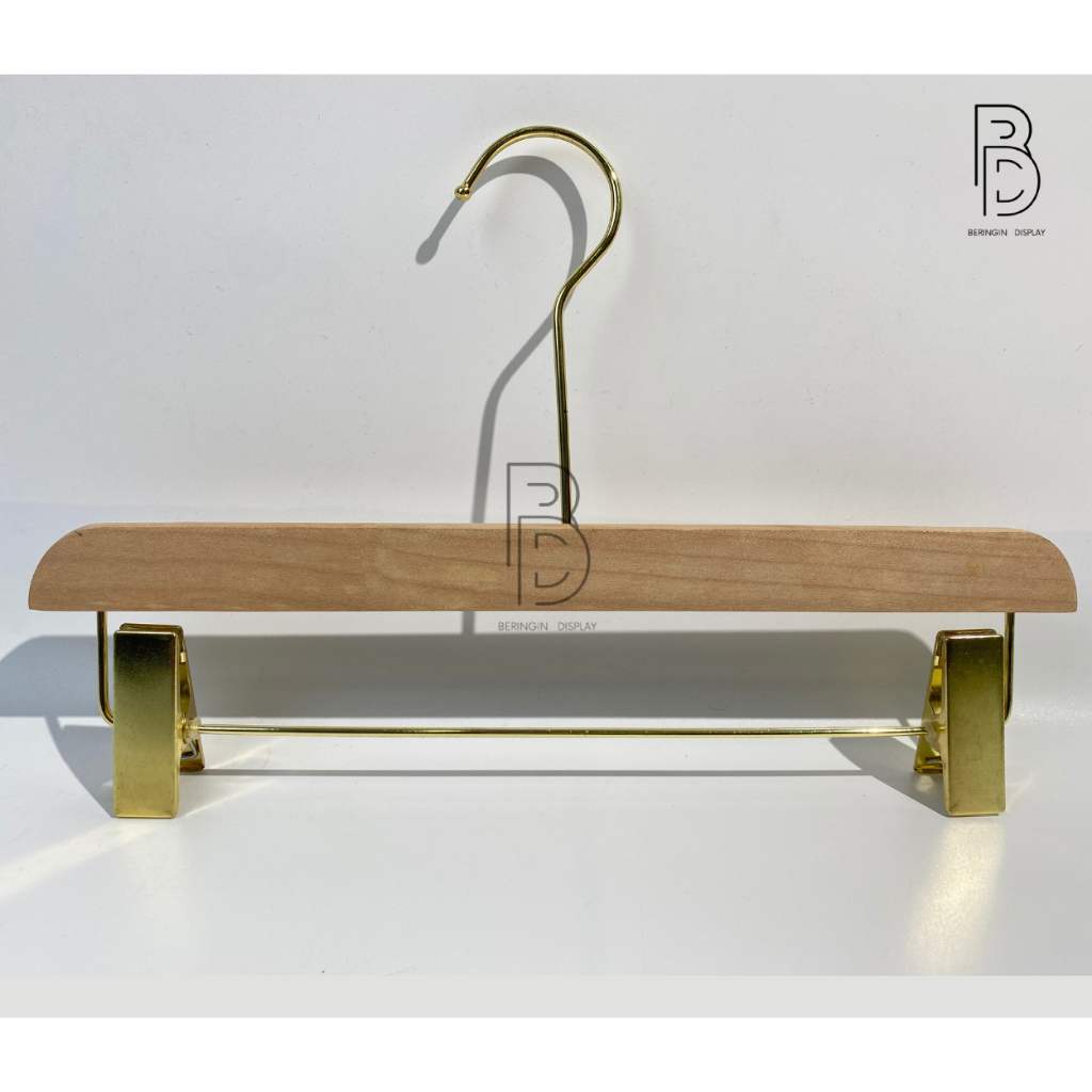 Jual Hanger kayu palang emas jepit besi lurus hook gold gantungan ...