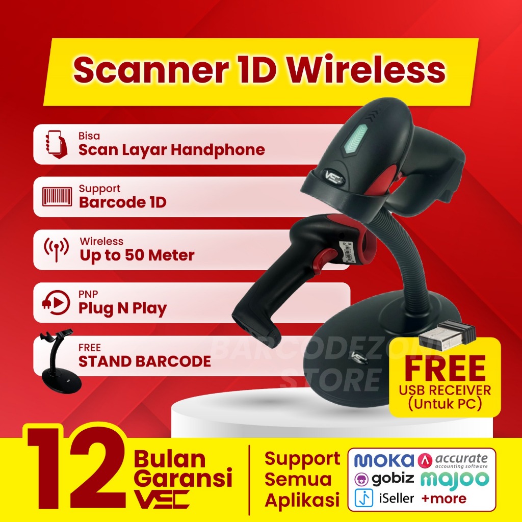 Jual WIRELESS BARCODE SCANNER VSC W-100A WITH STAND AUTO SENSE SENSING ...